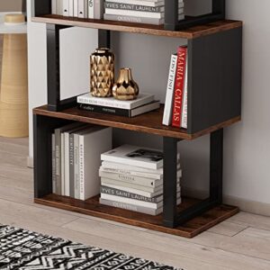 MIN WIN 5-Tier Open Storage Display Shelf,50.2" Tall Storage Wooden Bookshelf and Bookcase,Modern S-Shaped Bookshelves,Freestanding Decorative Storage Shelves with Metal Frame for Living Room