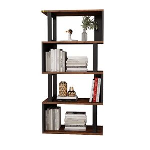 MIN WIN 5-Tier Open Storage Display Shelf,50.2" Tall Storage Wooden Bookshelf and Bookcase,Modern S-Shaped Bookshelves,Freestanding Decorative Storage Shelves with Metal Frame for Living Room