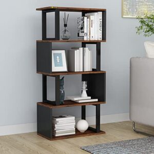 MIN WIN 5-Tier Open Storage Display Shelf,50.2" Tall Storage Wooden Bookshelf and Bookcase,Modern S-Shaped Bookshelves,Freestanding Decorative Storage Shelves with Metal Frame for Living Room