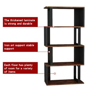 MIN WIN 5-Tier Open Storage Display Shelf,50.2" Tall Storage Wooden Bookshelf and Bookcase,Modern S-Shaped Bookshelves,Freestanding Decorative Storage Shelves with Metal Frame for Living Room