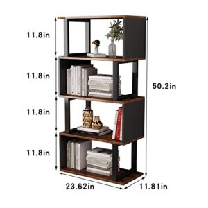 MIN WIN 5-Tier Open Storage Display Shelf,50.2" Tall Storage Wooden Bookshelf and Bookcase,Modern S-Shaped Bookshelves,Freestanding Decorative Storage Shelves with Metal Frame for Living Room