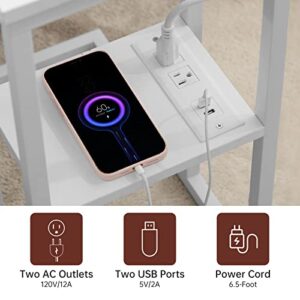 Vagusicc C Shaped End Table with Charging Station, Small Side Tables with USB Ports and Outlets, Snack Sofa Table C Couch Table for Small Spaces, White Bed Side Table for Living Room, Bedroom, Office