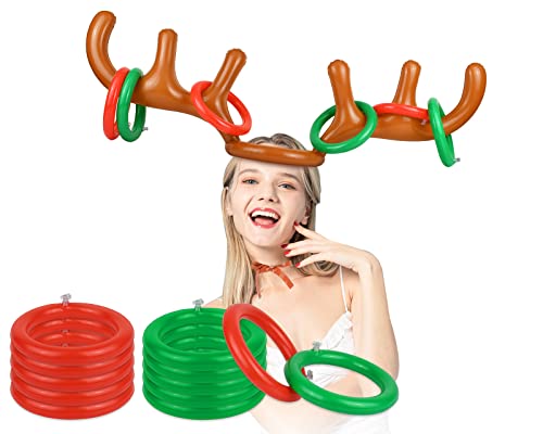 DS. DISTINCTIVE STYLE Inflatable Reindeer Antler Christmas Party Game Hat Antler Ring Toss Game for Xmas Holiday Party Supplies Favors (2 Antlers 12 Rings)