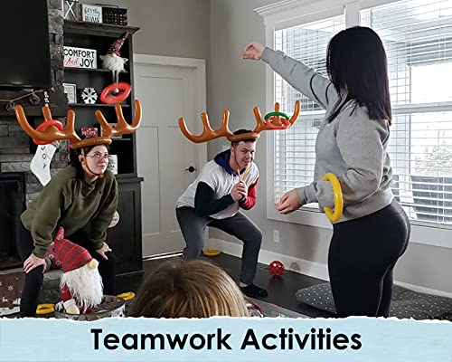 DS. DISTINCTIVE STYLE Inflatable Reindeer Antler Christmas Party Game Hat Antler Ring Toss Game for Xmas Holiday Party Supplies Favors (2 Antlers 12 Rings)