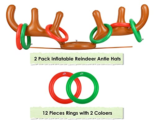 DS. DISTINCTIVE STYLE Inflatable Reindeer Antler Christmas Party Game Hat Antler Ring Toss Game for Xmas Holiday Party Supplies Favors (2 Antlers 12 Rings)