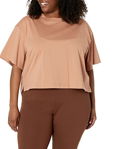 Amazon Essentials Women's Organic Cotton Drop Shoulder Relaxed Boxy Short-Sleeve T-Shirt (Available in Plus Size), Light Brown, Large