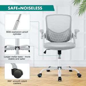 OLIXIS Wheels, Ergonomic Home Office Flip-up Arms and Lumbar Support, Mesh Swivel Rolling Height Adjustable, Tilt and Lock, Computer Desk Chair, Grey