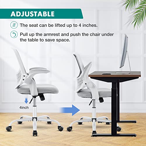 OLIXIS Wheels, Ergonomic Home Office Flip-up Arms and Lumbar Support, Mesh Swivel Rolling Height Adjustable, Tilt and Lock, Computer Desk Chair, Grey