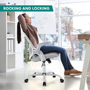 OLIXIS Wheels, Ergonomic Home Office Flip-up Arms and Lumbar Support, Mesh Swivel Rolling Height Adjustable, Tilt and Lock, Computer Desk Chair, Grey