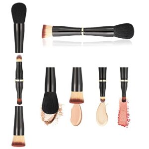 velony vacay 4 in 1 makeup brush set, travel makeup brushes double ended foundation brush, eyeshadow powder brush, face cosmetic brush for foundation, concealer, powder