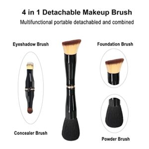 Velony Vacay 4 in 1 Makeup Brush Set, Travel Makeup Brushes Double Ended Foundation Brush, Eyeshadow Powder Brush, Face Cosmetic Brush for Foundation, Concealer, Powder