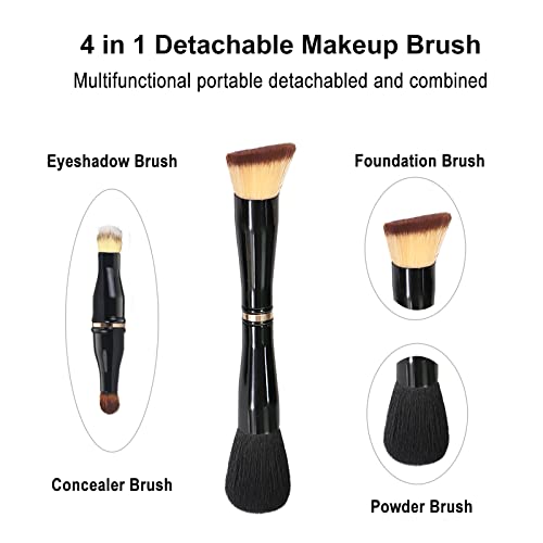 Velony Vacay 4 in 1 Makeup Brush Set, Travel Makeup Brushes Double Ended Foundation Brush, Eyeshadow Powder Brush, Face Cosmetic Brush for Foundation, Concealer, Powder