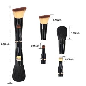 Velony Vacay 4 in 1 Makeup Brush Set, Travel Makeup Brushes Double Ended Foundation Brush, Eyeshadow Powder Brush, Face Cosmetic Brush for Foundation, Concealer, Powder