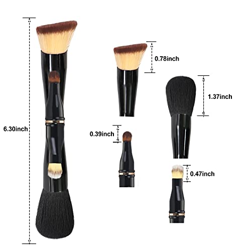 Velony Vacay 4 in 1 Makeup Brush Set, Travel Makeup Brushes Double Ended Foundation Brush, Eyeshadow Powder Brush, Face Cosmetic Brush for Foundation, Concealer, Powder