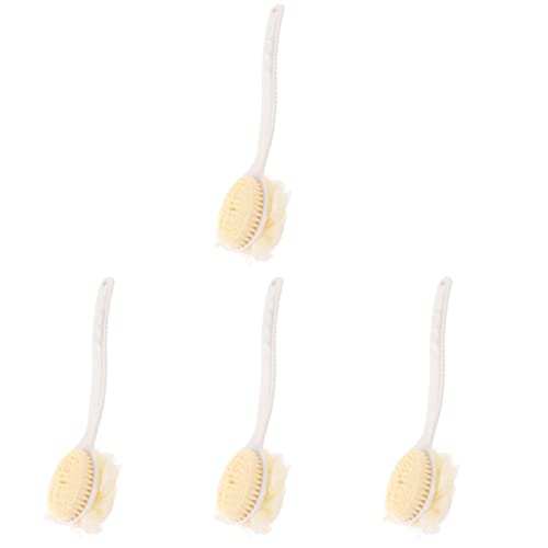 FOMIYES 4pcs Long Cellulite Washing Men Double Sides Handle with White Bathing Back Spa Dual Brushing in Scrubber Side Loofah Dry Bath Brush Shower Portable Wet Massage Exfoliating