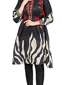 IshDeena Cotton Kurtis for Women: Festive, Indian Style, Plus Size Printed Calf-Length Kurti - Good for Travel & Gatherings (X-Large/Black)