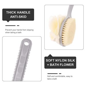 2pcs in Skin Dual-Sided Shower and Sides with Spa Sided Handle Bath Washing Cellulite Back Loofah Scrubber Dual- Wet or Long Body Grey Double Portable Exfoliating Dual