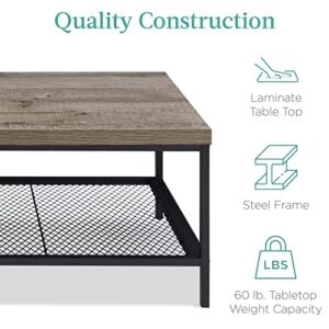 Best Choice Products 44in Modern Coffee Table, Large 2-Tier Industrial Rectangular Wood Grain Top Coffee Table, Accent Furniture for Living Room w/Mesh Shelf, Metal Frame - Gray