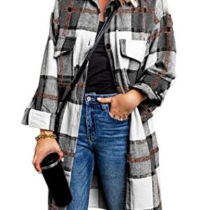 PRETTYGARDEN Women's 2023 Plaid Shacket Jacket Long Sleeve Button Down Shirts Fashion Winter Wool Coats (Black,Small)