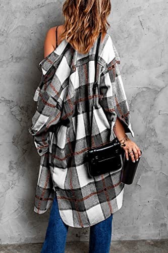 PRETTYGARDEN Women's 2023 Plaid Shacket Jacket Long Sleeve Button Down Shirts Fashion Winter Wool Coats (Black,Small)