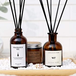 Flower Reed Diffuser Set Eucalyptus & Lavender Scent for Bathroom Accessories Shelf Decor & Air Fresheners, Sticks Defusers with 4.0 fl oz Essential Oils & Leaves, House Bedroom Office Decor & Gifts