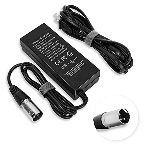 24V 2A 3-Pin XLR Connector Electronic Scooter Battery Charger for Go-Go Elite Traveller,Pride Mobility,Jazzy Power Chair Battery Charger & Plus Ezip Mountain Trailz (with 3.9ft US Power Cord)