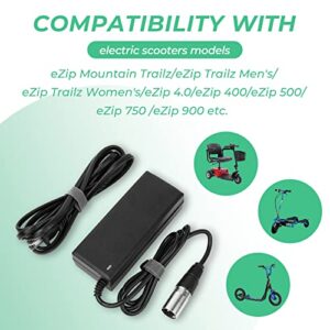 24V 2A 3-Pin XLR Connector Electronic Scooter Battery Charger for Go-Go Elite Traveller,Pride Mobility,Jazzy Power Chair Battery Charger & Plus Ezip Mountain Trailz (with 3.9ft US Power Cord)