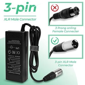 24V 2A 3-Pin XLR Connector Electronic Scooter Battery Charger for Go-Go Elite Traveller,Pride Mobility,Jazzy Power Chair Battery Charger & Plus Ezip Mountain Trailz (with 3.9ft US Power Cord)