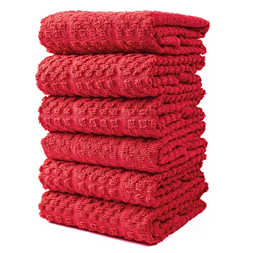 RIANGI Red Kitchen Towels Set of 6 Size 16x26 Inches Super Absorbent Kitchen Towels Red Dish Towels for Kitchen Towels Cotton Terry Cloth Kitchen Towels Dish Drying Towels - Red Dish Cloths