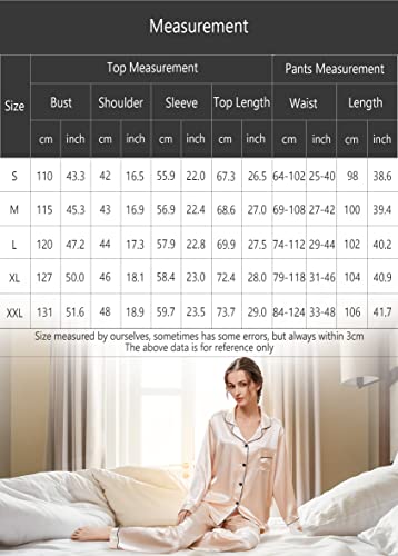 Fivali Womens Silk Satin Pajamas Long Sleeve Pj Set Two-piece Sleepwear Silky Button-down Nightwear Soft Loungewear Sets, L Champagne