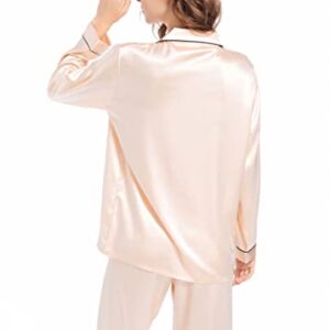 Fivali Womens Silk Satin Pajamas Long Sleeve Pj Set Two-piece Sleepwear Silky Button-down Nightwear Soft Loungewear Sets, L Champagne