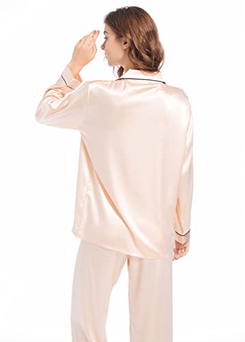 Fivali Womens Silk Satin Pajamas Long Sleeve Pj Set Two-piece Sleepwear Silky Button-down Nightwear Soft Loungewear Sets, L Champagne