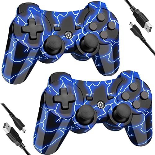 YU33 2 Pack Wireless Controller Works with PS3 Controller, Control Works with Playstation 3 Controller Wireless, Remote/Joystick/Mando/Controles de pa3 with Charging Cable and Battery, 2022, New