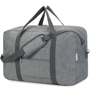 for united airlines foldable carry on bag 22x14x9 travel duffel bag packable luggage duffle for women and men 40l (grey (with shoulder strap))