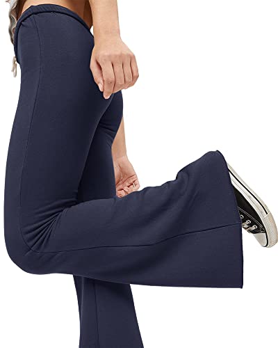 Aurgelmir Womens Fleece Lined Flare Yoga Pants Winter Warm Workout Cotton Thermal Bootcut Leggings Navy Blue