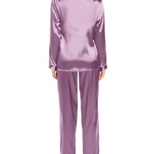 Senert Womens Silk Satin Pajamas Loungewear Two-piece Sleepwear Button-Down Pj Set Violet,X-Large