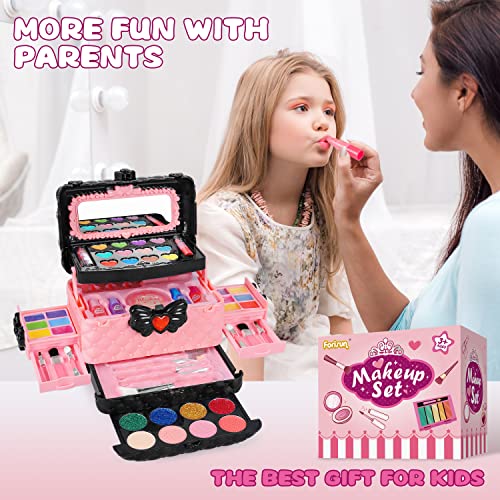 54 Pcs Kids Makeup Kit for Girls, Princess Real Washable Pretend Play Cosmetic Set Toys with Mirror, Non-Toxic & Safe, Birthday Gifts for 3 4 5 6 7 8 9 10 Years Old Girls Kids (Pink)