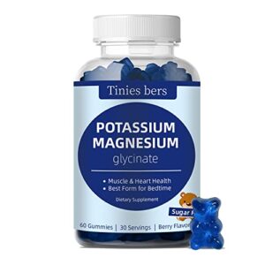 potassium magnesium gummies, potassium gummies sugar free for adults kids, support leg cramps & muscle & heart health, magnesium glycinate gummies best for bedtime, vegan, non-gmo, berry flavor, 60