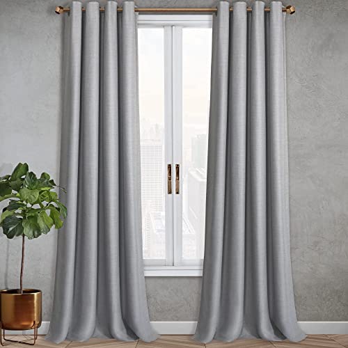 SUN+BLK Kinsley Lined Textured Total Blackout Light Blocking Noise Reducing Grommet Single Curtain Panel, Grey, 52x84