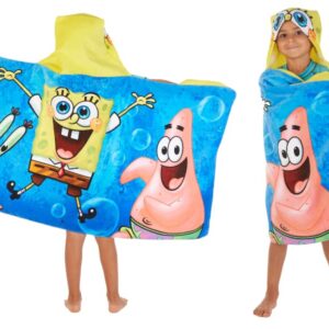 Franco Spongebob Squarepants Kids Bath/Pool/Beach Soft Cotton Terry Hooded Towel Wrap and loofah Set, 24 in x 50 in (Official Nickelodeon Product)