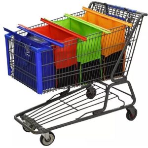 ISJ Co Trolley Bags for Shopping Cart, Set of 4 Reusable Bags (Orange, Green, Blue and Red)