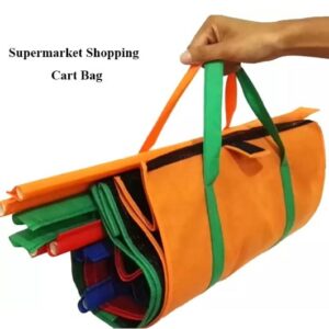 ISJ Co Trolley Bags for Shopping Cart, Set of 4 Reusable Bags (Orange, Green, Blue and Red)