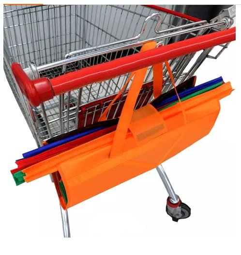 ISJ Co Trolley Bags for Shopping Cart, Set of 4 Reusable Bags (Orange, Green, Blue and Red)