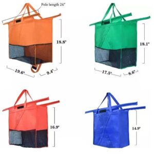 ISJ Co Trolley Bags for Shopping Cart, Set of 4 Reusable Bags (Orange, Green, Blue and Red)