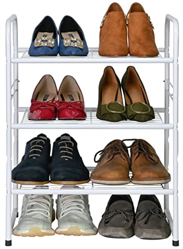 wkokos 3-Tier Small Shoe Rack, Stackable Narrow Shoe Shelf Storage Organizer, Heavy Duty Metal Free Standing Shoe Rack for Entryway Closet Doorway, White