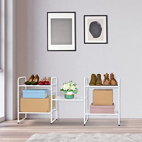 wkokos 3-Tier Small Shoe Rack, Stackable Narrow Shoe Shelf Storage Organizer, Heavy Duty Metal Free Standing Shoe Rack for Entryway Closet Doorway, White