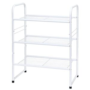 wkokos 3-Tier Small Shoe Rack, Stackable Narrow Shoe Shelf Storage Organizer, Heavy Duty Metal Free Standing Shoe Rack for Entryway Closet Doorway, White