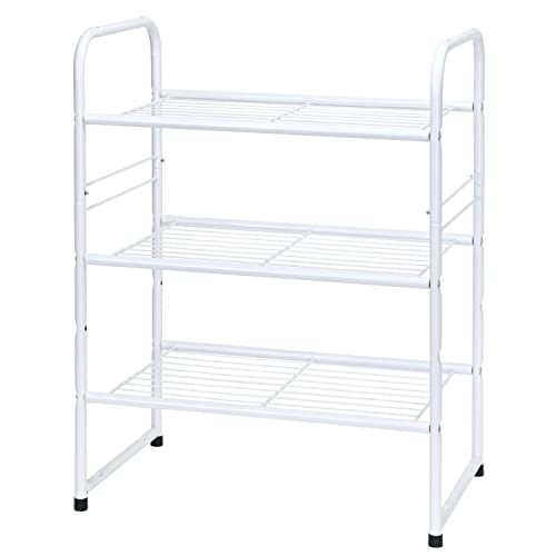 wkokos 3-Tier Small Shoe Rack, Stackable Narrow Shoe Shelf Storage Organizer, Heavy Duty Metal Free Standing Shoe Rack for Entryway Closet Doorway, White