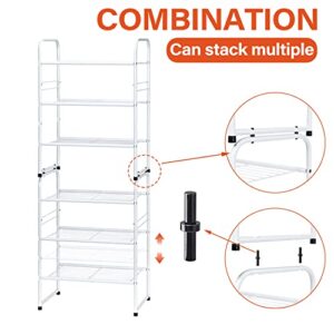 wkokos 3-Tier Small Shoe Rack, Stackable Narrow Shoe Shelf Storage Organizer, Heavy Duty Metal Free Standing Shoe Rack for Entryway Closet Doorway, White