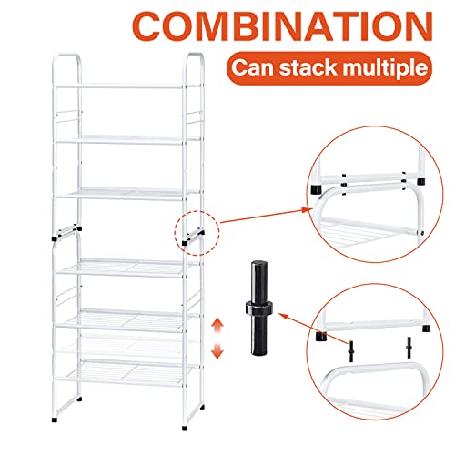 wkokos 3-Tier Small Shoe Rack, Stackable Narrow Shoe Shelf Storage Organizer, Heavy Duty Metal Free Standing Shoe Rack for Entryway Closet Doorway, White